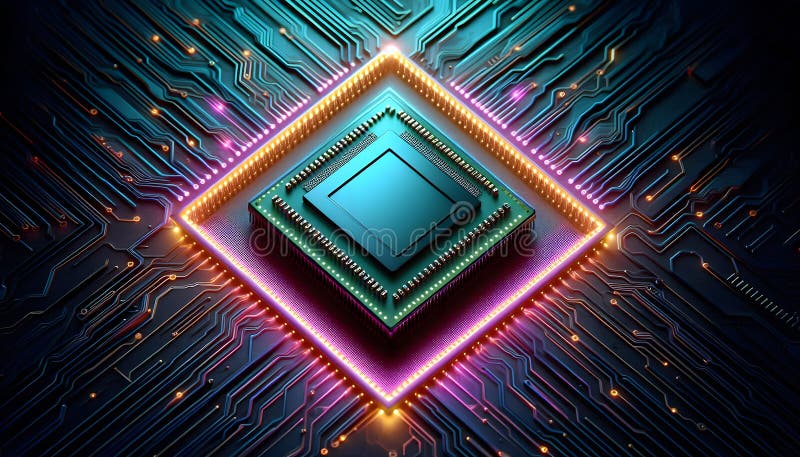 Computer Chip Dark Background with Circuit Board Texture Stock Photo ...