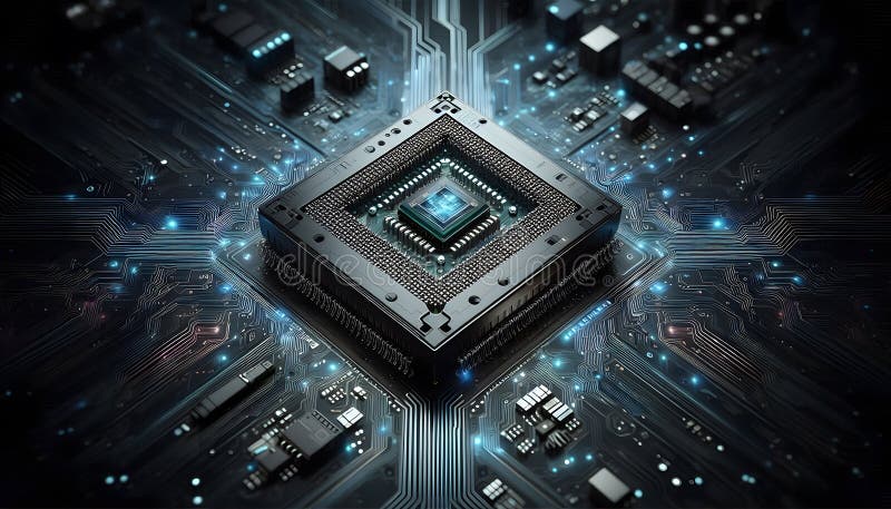 Computer Chip Dark Background with Circuit Board Texture Stock Image ...