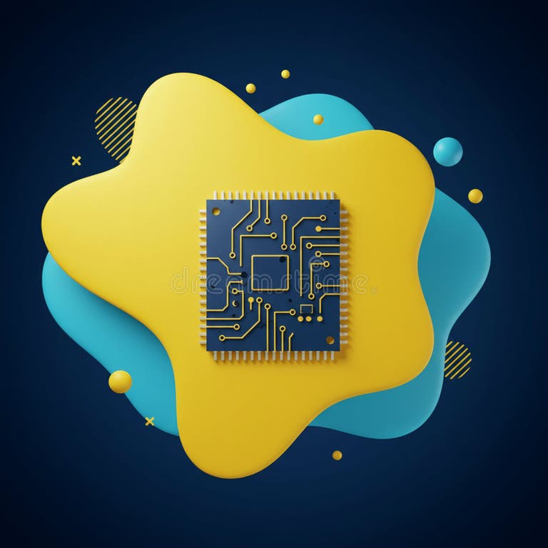 Computer Chip Design with Circuit Patterns on a Blue and Yellow Color ...