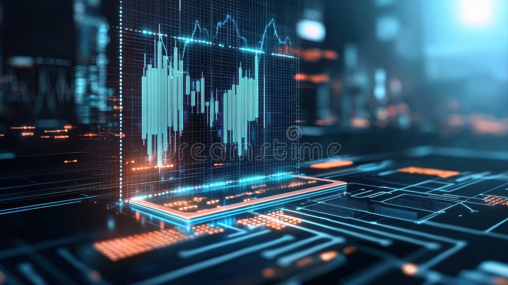 Computer Chip Displaying a Chart Representing Business and Technology ...