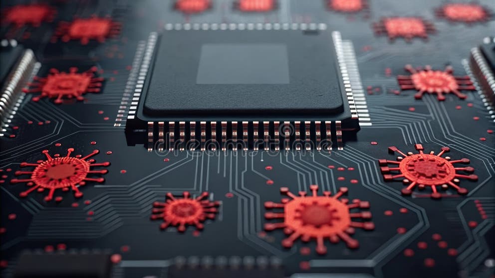Computer Chip Displaying Red Micro Components Highlighting Advanced ...