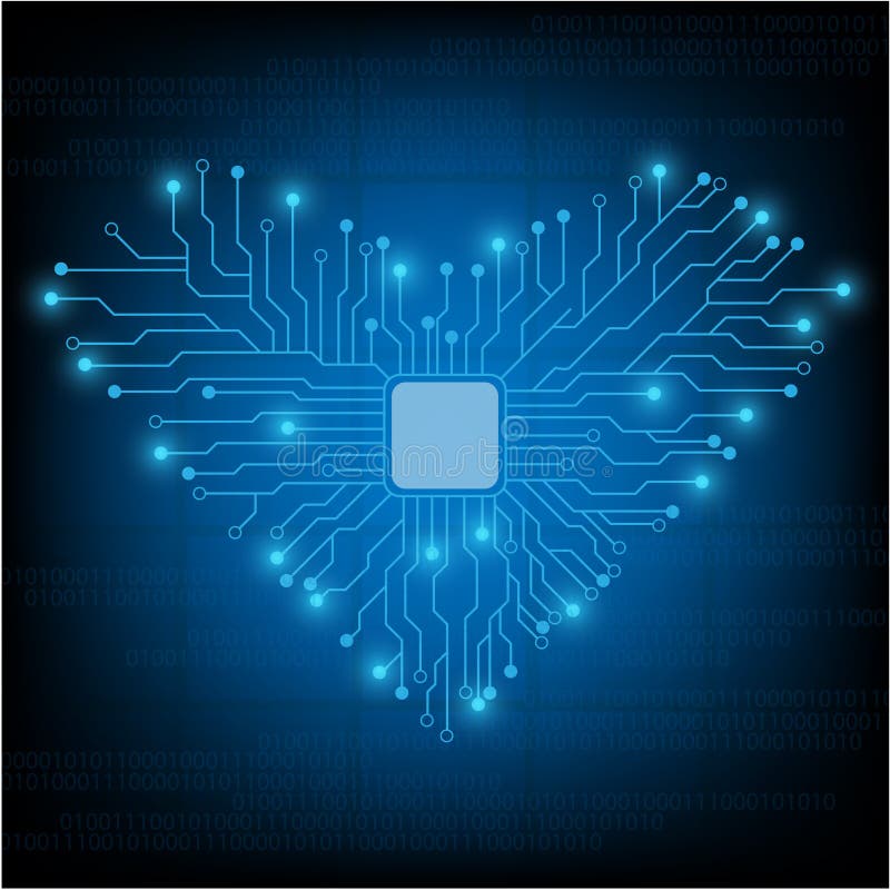 Computer Chip Electronic Circuit Board with AI Heart Shape Vector for ...