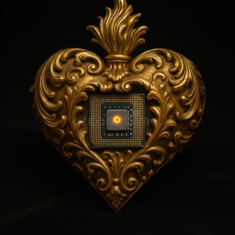 A Computer Chip Embedded in an Ornate Golden Heart, Symbolizing the ...