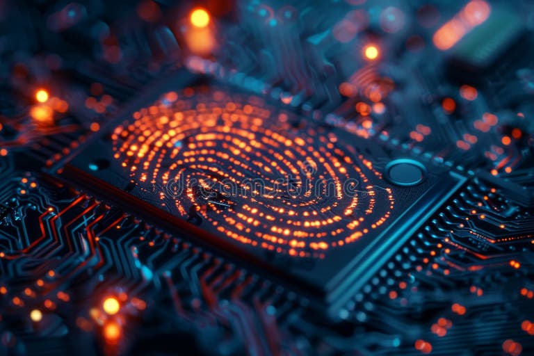 A Computer Chip with a Fingerprint on it Stock Image - Image of scan ...