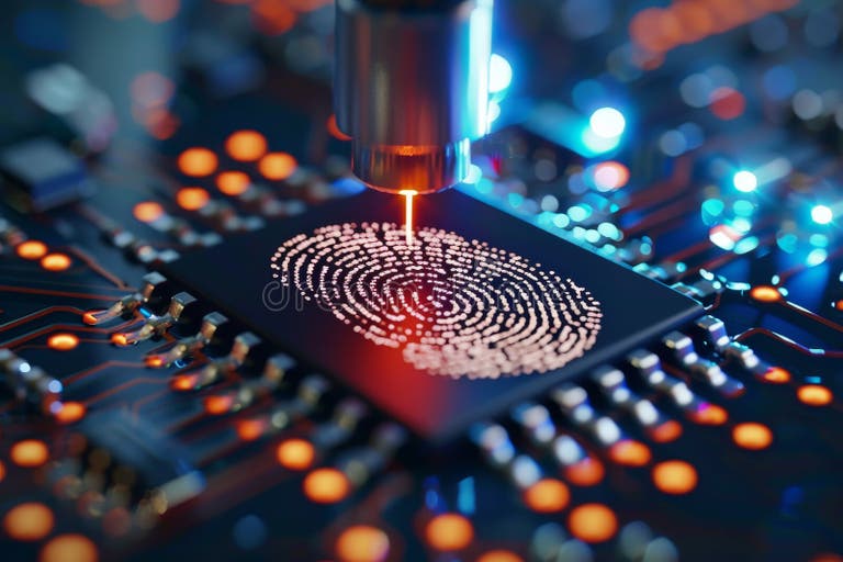 A Computer Chip with a Fingerprint on it Stock Photo - Image of data ...