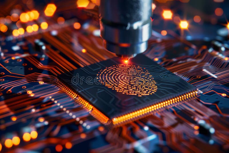 A Computer Chip with a Fingerprint on it Stock Photo - Image of circuit ...