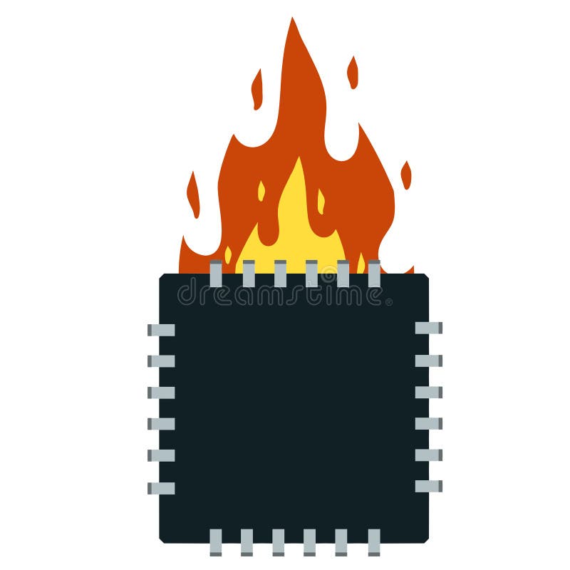 Computer Chip. Fire and Broken Digital Chip. Flat Cartoon Illustration ...