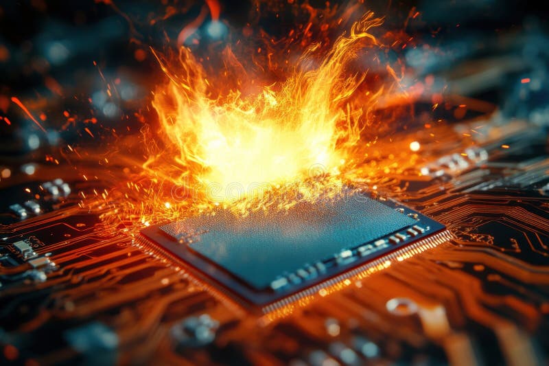 A Computer Chip is on Fire, with the Flames Surrounding it Stock ...