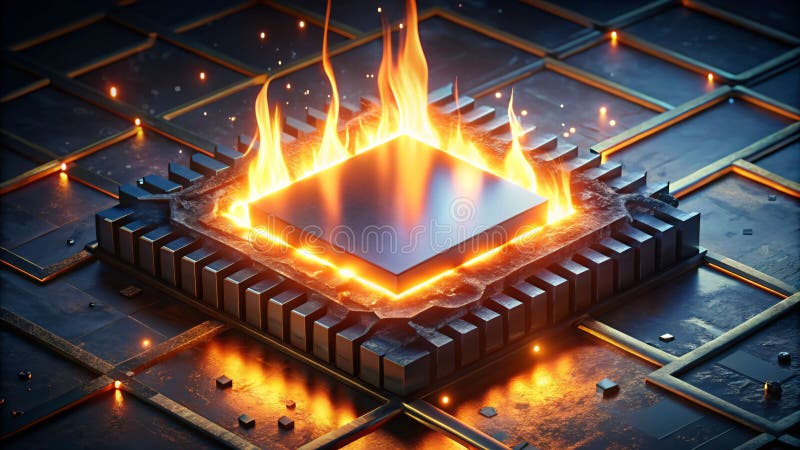 A Computer Chip is on Fire, Surrounded by Intense Flames Stock Photo ...