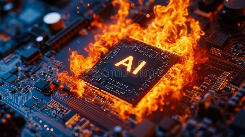 A Computer Chip on Fire on Top of a Circuit Board Stock Illustration ...