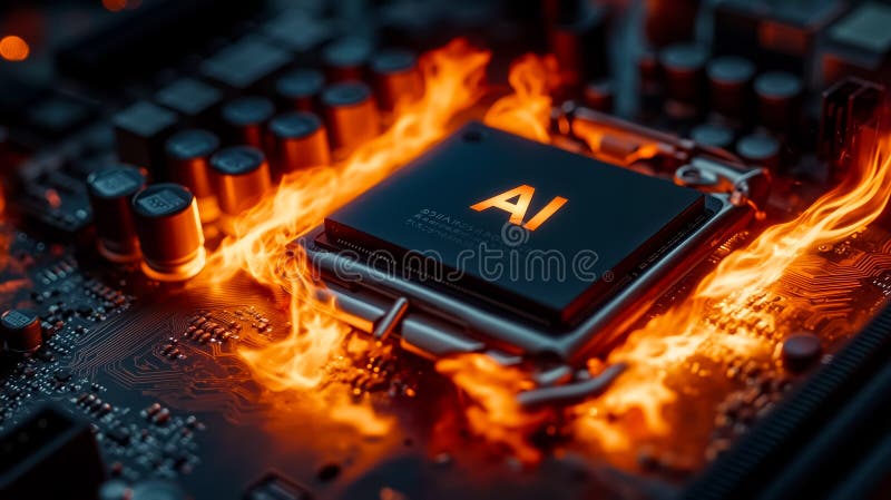 A Computer Chip on Fire on Top of a Circuit Board Stock Illustration ...