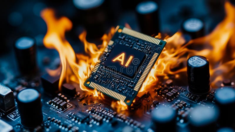 A Computer Chip on Fire with the Word AI on it Stock Illustration ...