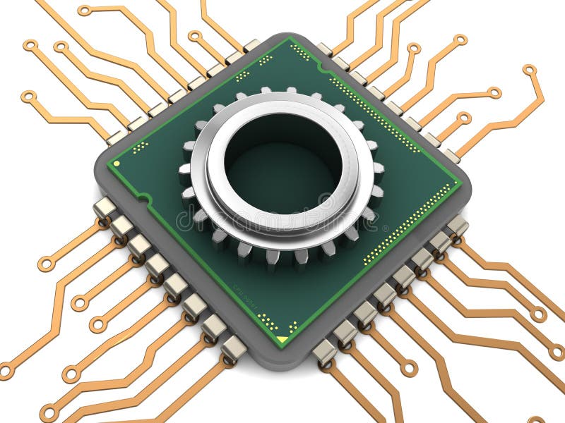 Computer chip and gear stock illustration. Illustration of technology ...