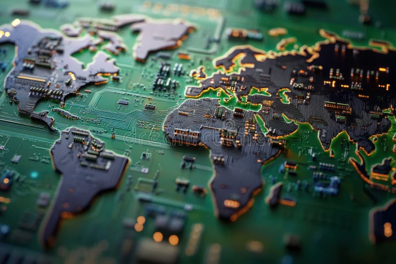 A Computer Chip with a Globe on it Stock Illustration - Illustration of ...