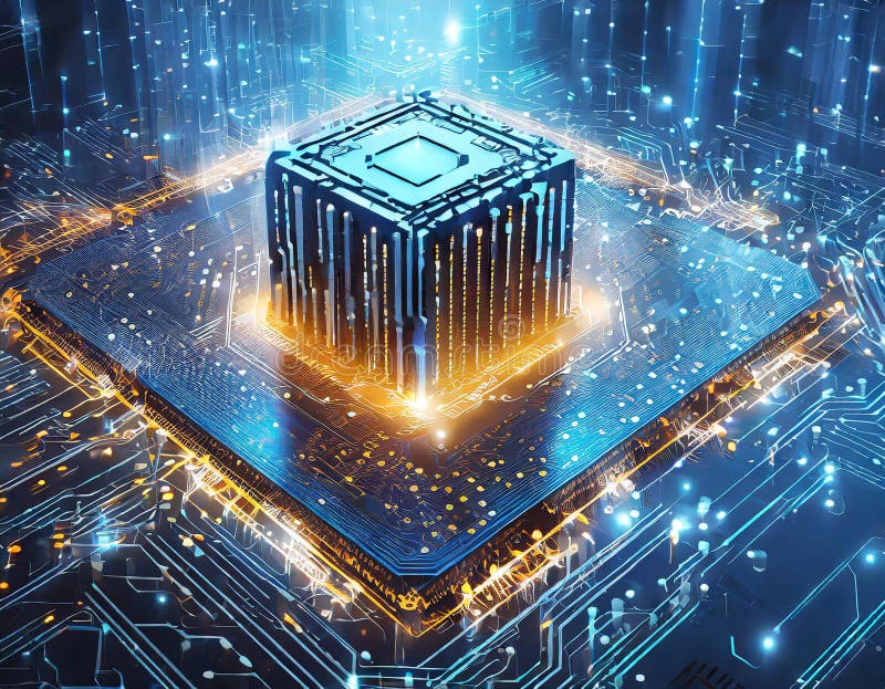 Computer Chip with a Glowing Blue Light. CPU, Processor in the ...