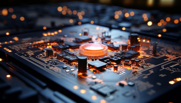 Computer Chip Glowing with Electricity, a Complex Engineering Marvel ...