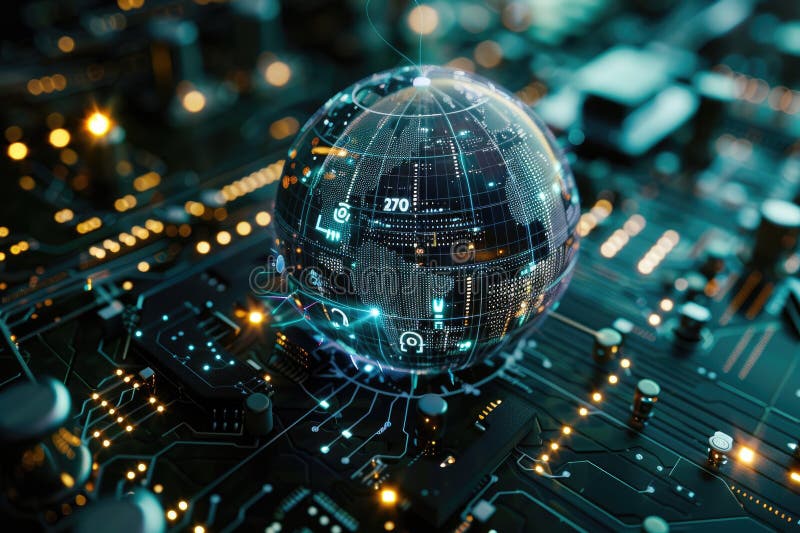 A Computer Chip with a Glowing Globe on it Stock Image - Image of ...