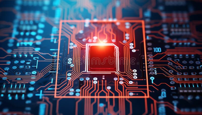 Computer Chip Glowing Inside of a Dark Circuit Board Generated by AI ...