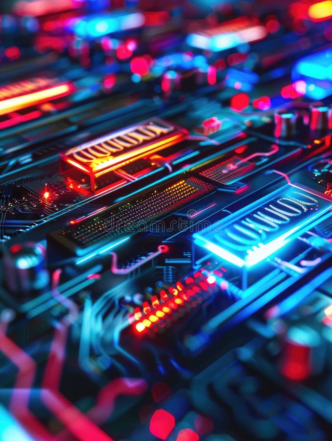 A Computer Chip with a Glowing Red and Blue Background Stock Image ...
