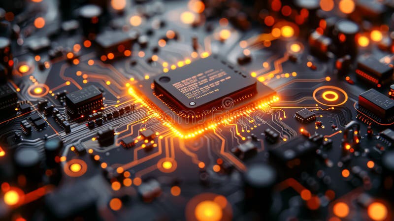 A Computer Chip with a Glowing Red Center. Stock Photo - Image of tech ...