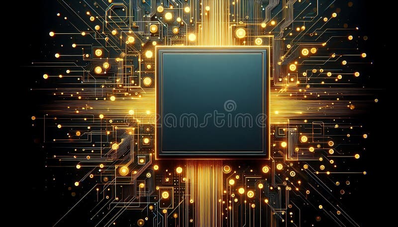 A Computer Chip with a Gold Frame. the Frame is Made of Many Small ...