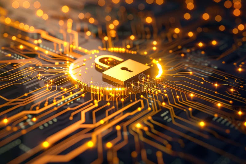 Computer Chip with a Golden Lock on it Stock Image - Image of chip ...