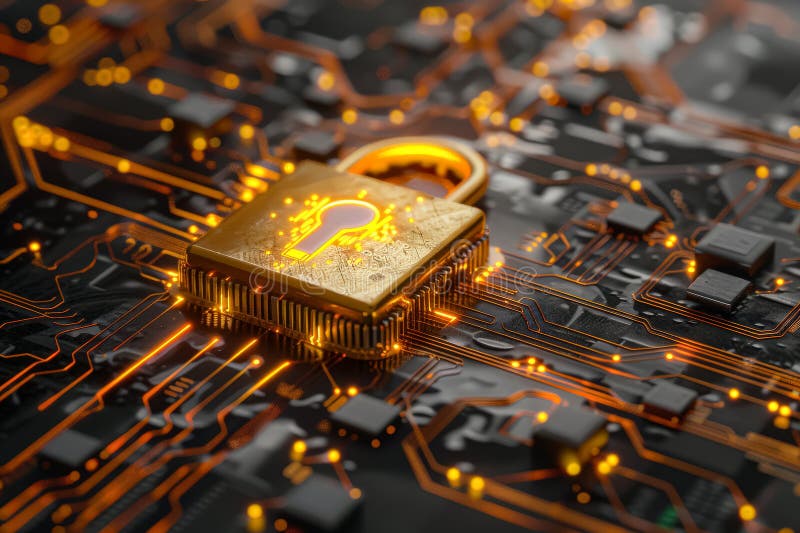 Computer Chip with a Golden Lock on it. Stock Photo - Image of data ...
