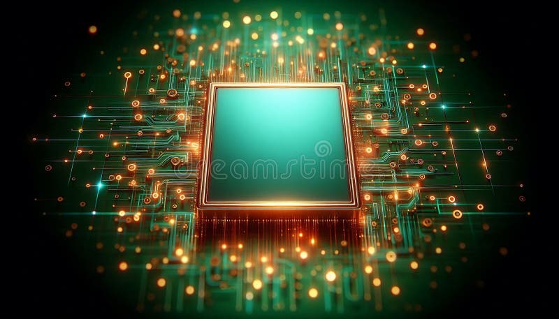 A Computer Chip with a Green Frame and a Gold Border. the Frame is ...