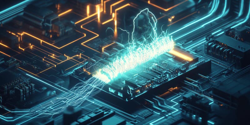 A Computer Chip with a Green Line Running through it Stock Illustration ...