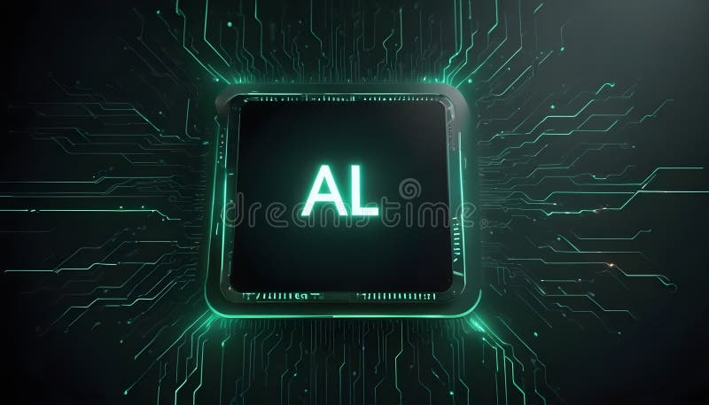 A Computer Chip with Green Lines and the Letters "AL" Glowing in the ...