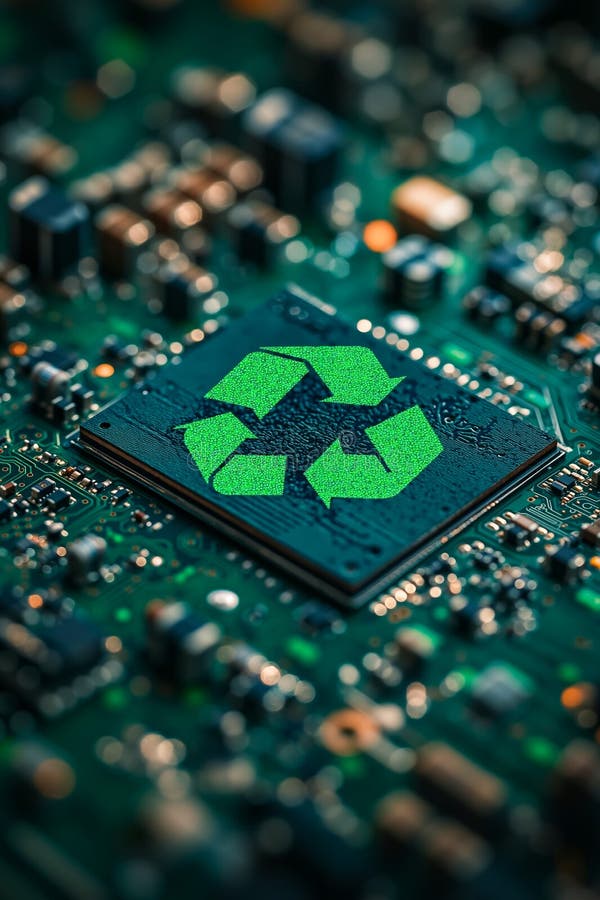 A Computer Chip with a Green Recycling Symbol on it Stock Image - Image ...
