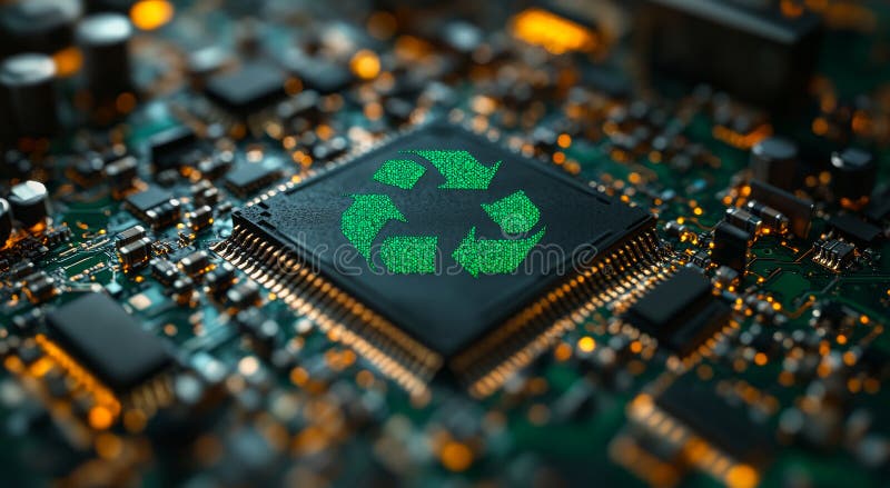 A Computer Chip with a Green Recycling Symbol on it Stock Photo - Image ...