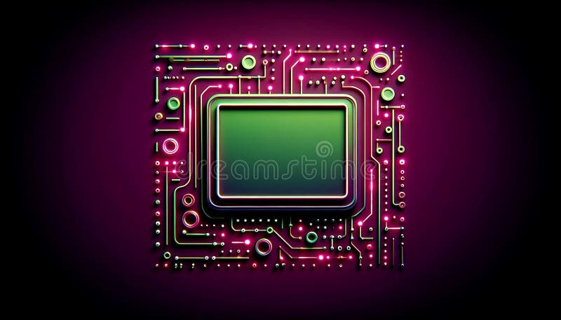 A Computer Chip with a Green Screen is Shown in a Purple Background ...