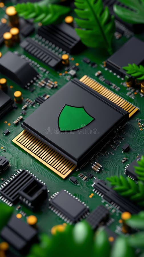 A Computer Chip with a Green Shield on Top of it Stock Illustration ...