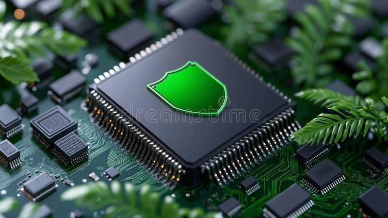 A Computer Chip with a Green Shield on Top of it Stock Photo - Image of ...