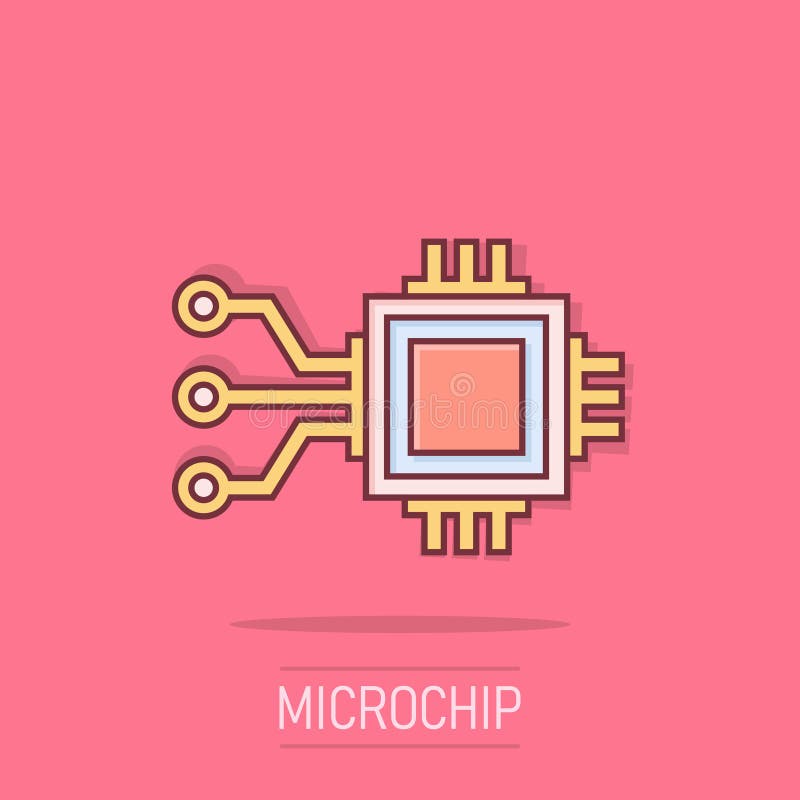 Computer Chip Icon in Comic Style. Circuit Board Cartoon Vector ...