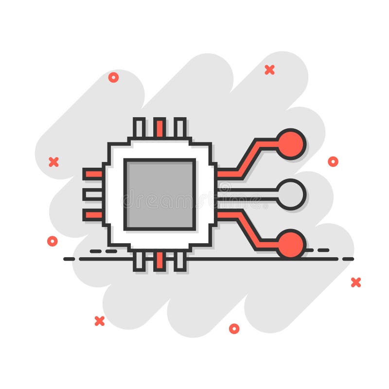 Computer Chip Icon in Comic Style. Circuit Board Cartoon Vector ...
