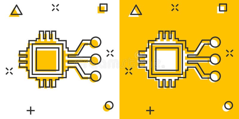 Computer Chip Icon in Comic Style. Circuit Board Cartoon Vector ...