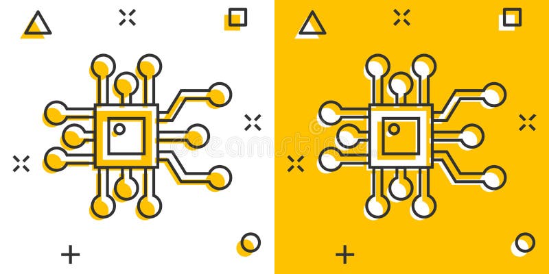 Computer Chip Icon in Comic Style. Circuit Board Cartoon Vector ...