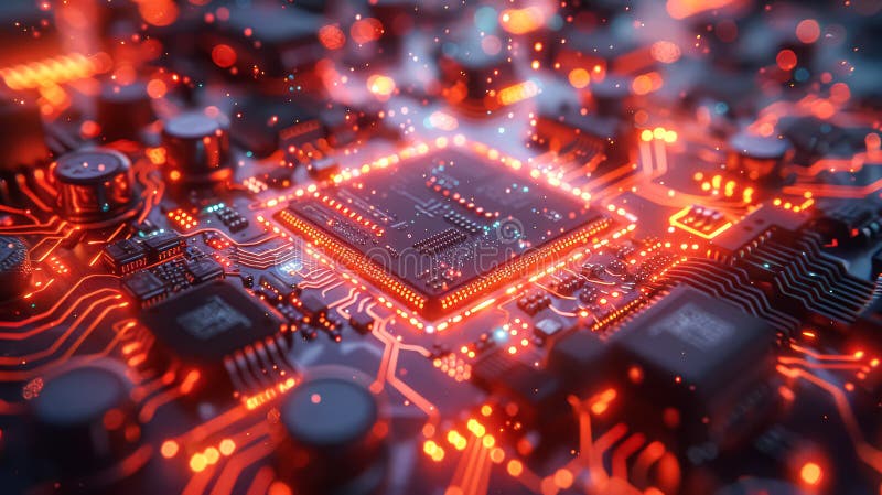 A Computer Chip Illuminated in Red Stock Image - Image of blue ...