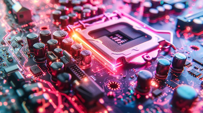 A Computer Chip Illuminated in Red Stock Photo - Image of semiconductor ...