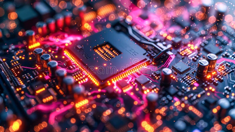 A Computer Chip Illuminated in Red Stock Photo - Image of data, design ...