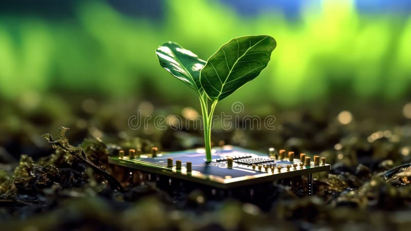 A Computer Chip Illustrates an Eco Friendly Concept of New Life Stock ...