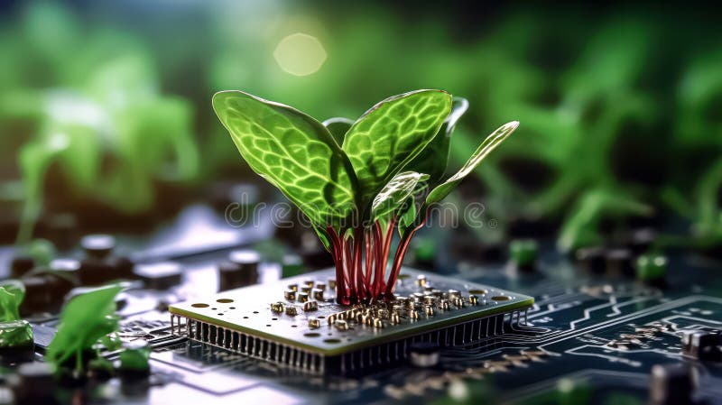 A Computer Chip Illustrates an Eco Friendly Concept of New Life Stock ...