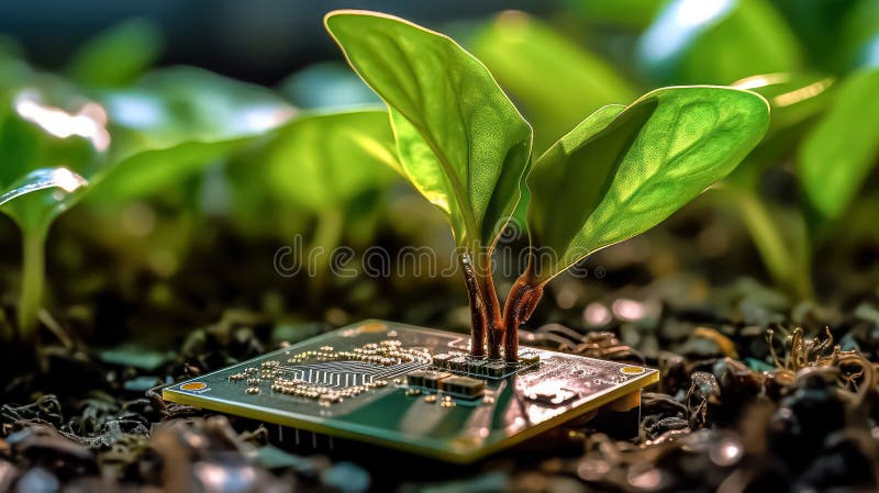 A Computer Chip Illustrates an Eco Friendly Concept of New Life Stock ...