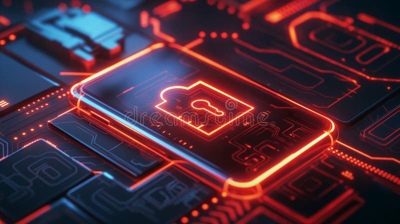 A Computer Chip with a Key on it. Digital Security Background. Hologram ...
