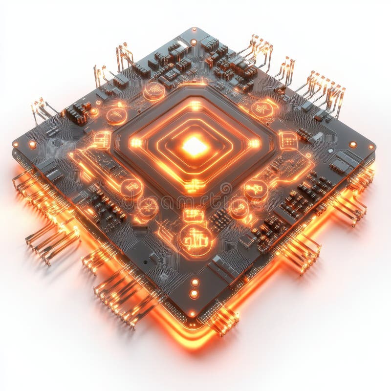 A Computer Chip with a Light on it Stock Illustration - Illustration of ...