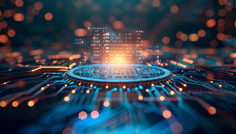 A Computer Chip is Lit Up with a Bright Orange Light by AI Generated ...