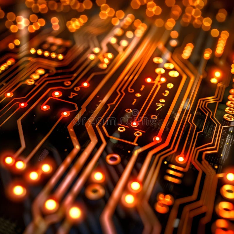 A Computer Chip is Lit Up with Red Lights Stock Illustration ...