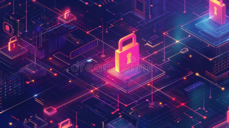 A Computer Chip with a Lock on it Stock Illustration - Illustration of ...